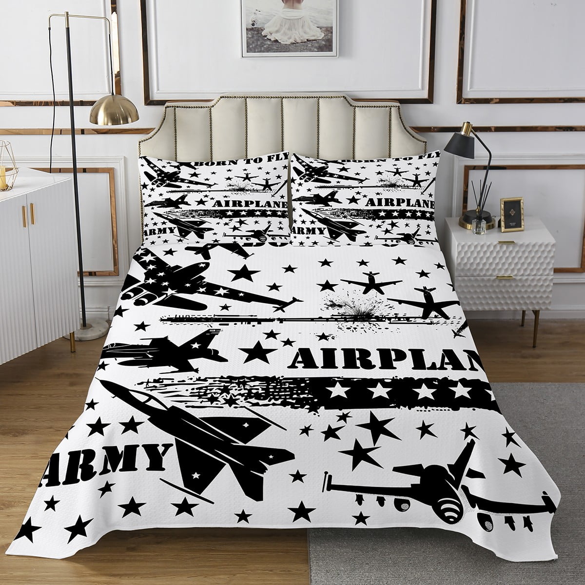 Erosebridal Airplane Aircraft Bedspread Sets Twin Size,Black White Bed ...