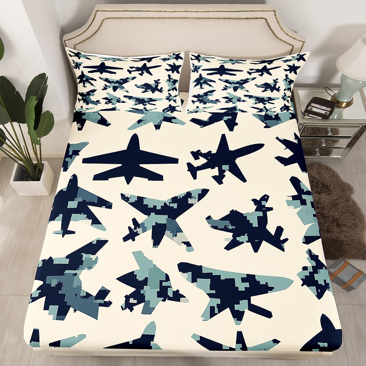 Erosebridal Airplane Fitted Sheet Twin Size,Cartoon Aircraft Bed Sheets ...
