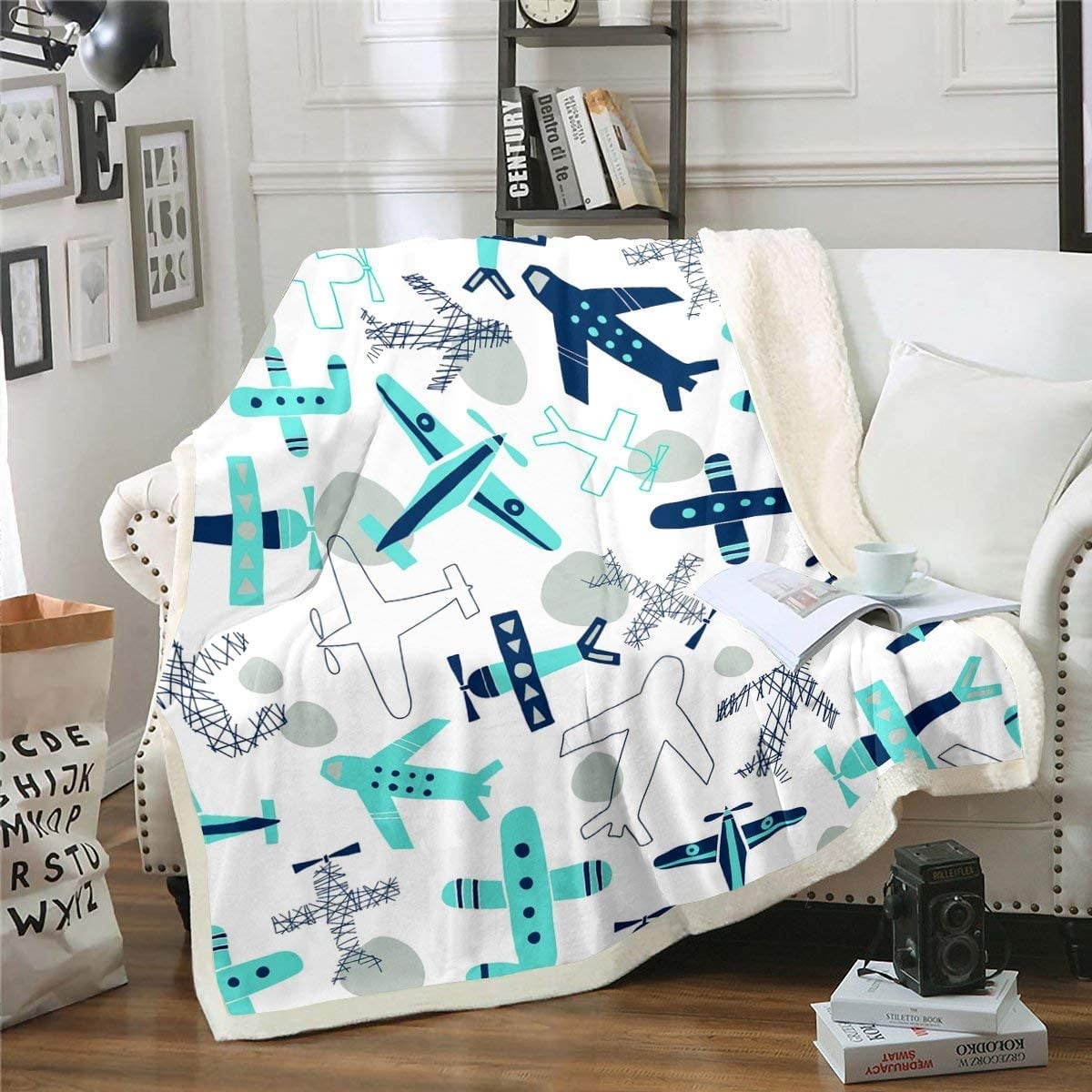 Erosebridal Airplane Plush Bed Blanket Aircraft Pattern Blanket Throw ...