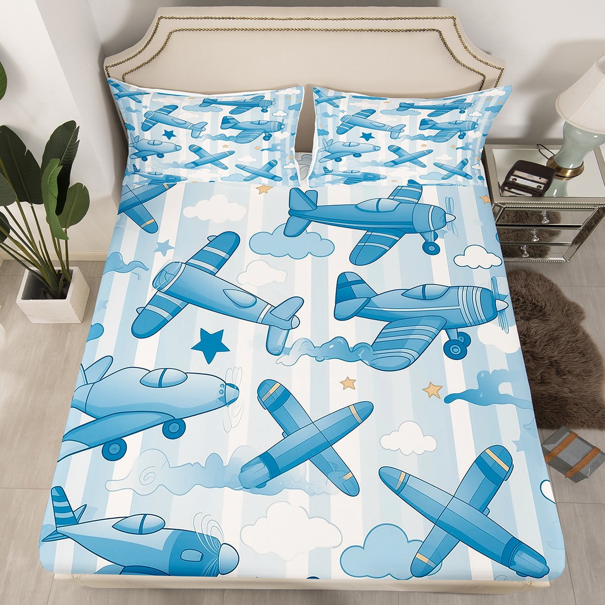Erosebridal Airplane Sheet Aviation Aircraft Bed Sheets Cloud Decor ...