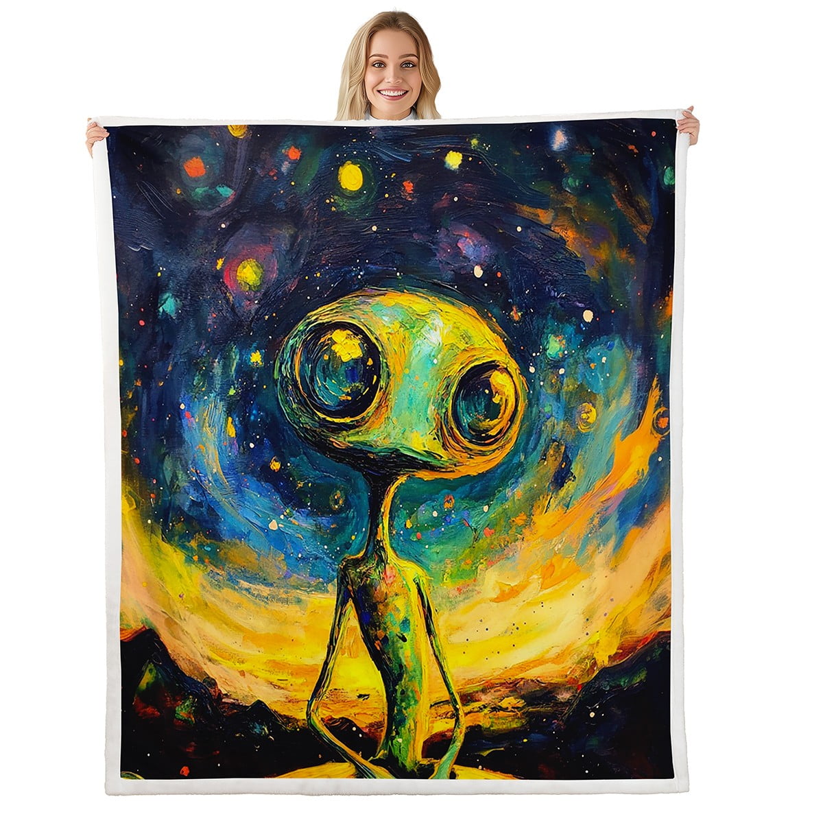 Erosebridal Alien Printed Fleece Throw Blanket Outer Space Sherpa ...