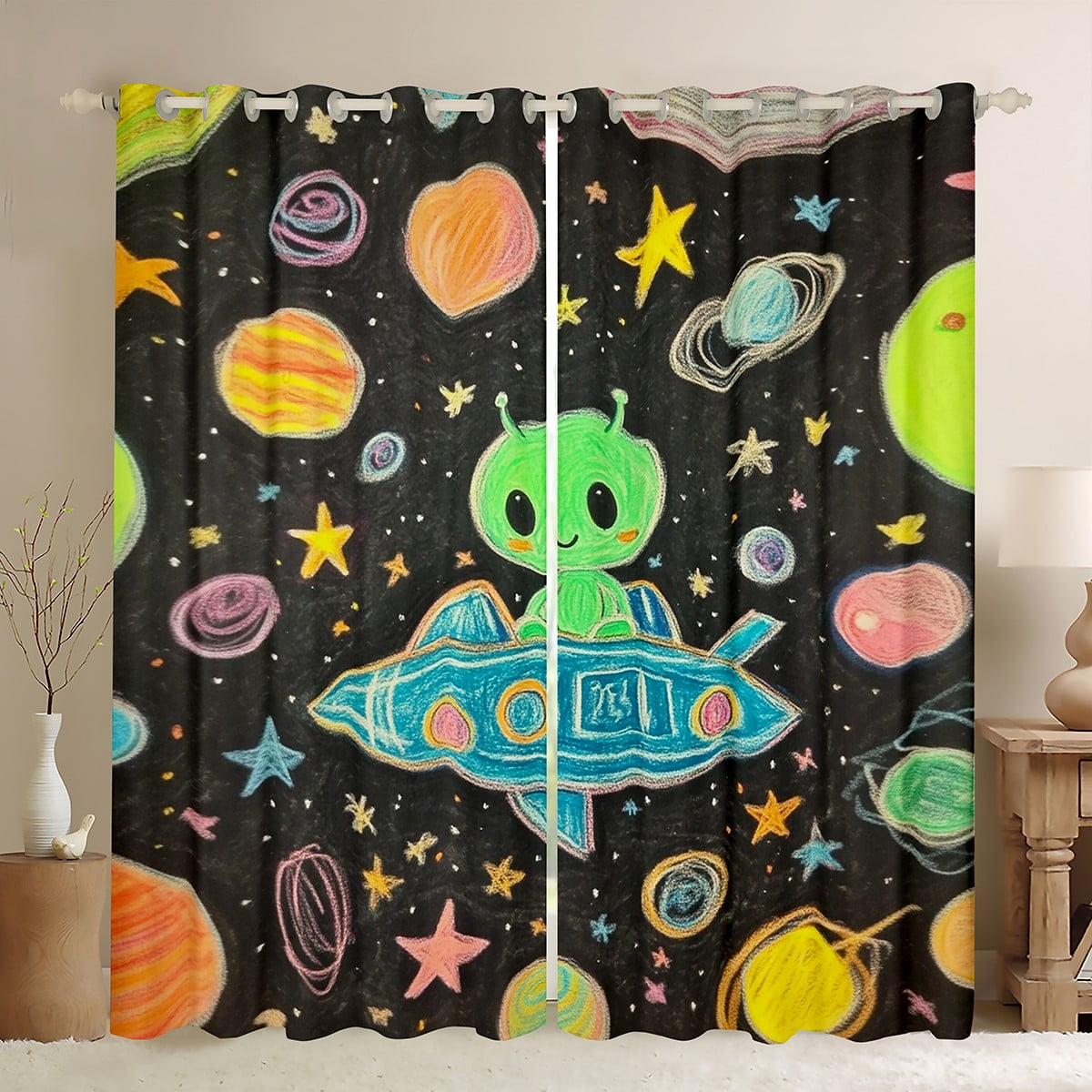 Erosebridal Alien Printed Window Drapes Treatments Galaxy Outer Space ...