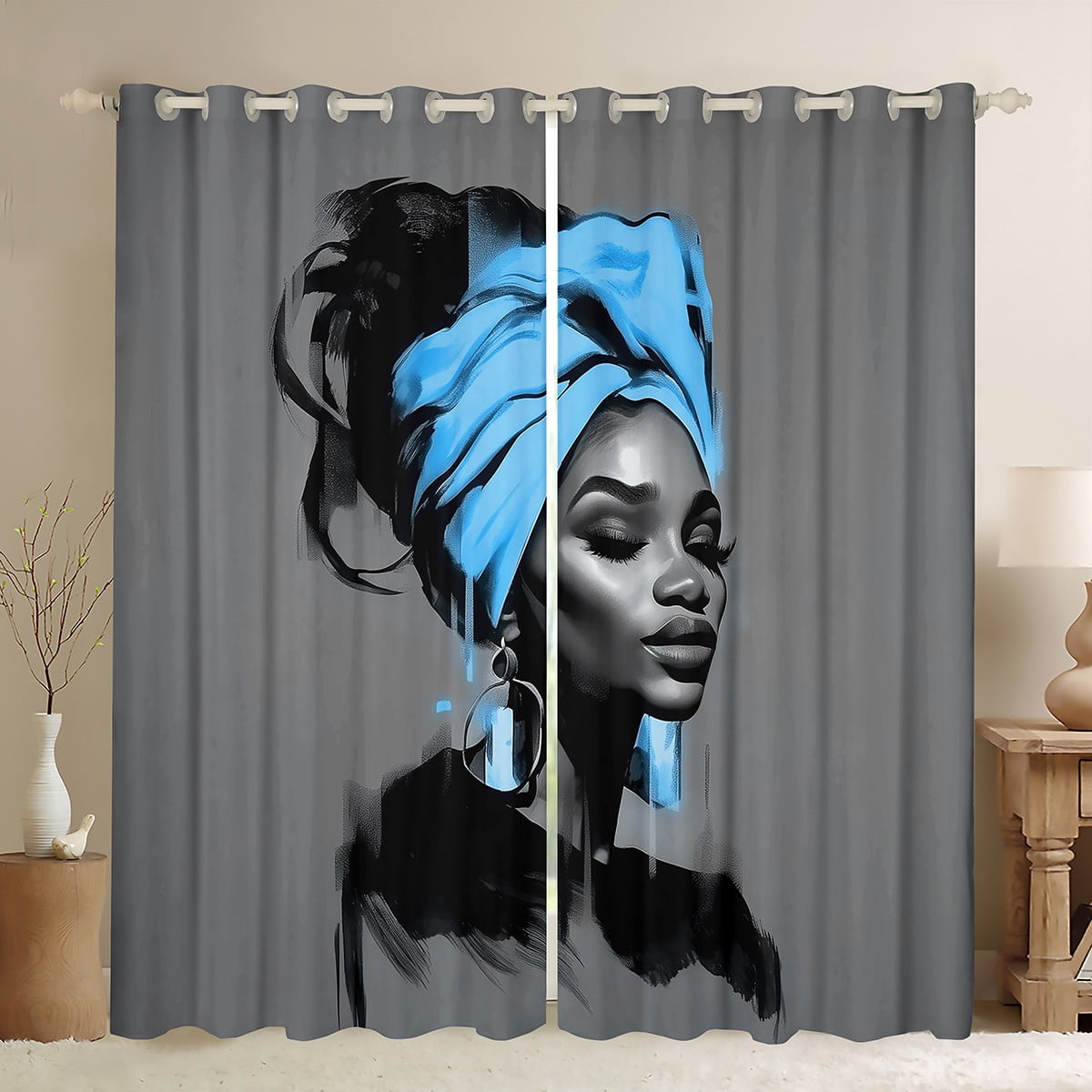 Erosebridal American African Woman Curtains and Drapes (42x90), Black ...