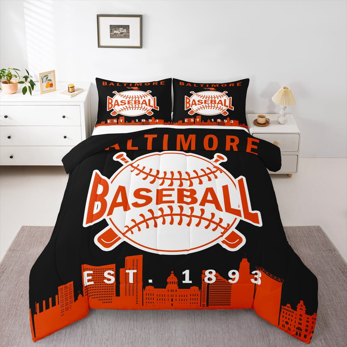 Erosebridal American Baseball Bedding Sets King with Comforter, Black ...