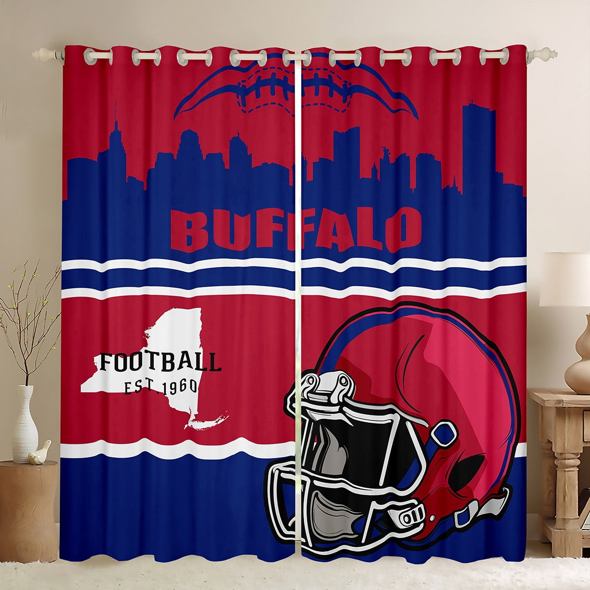 Erosebridal American City Buffalo Curtains and Drapes (42x84), Football ...