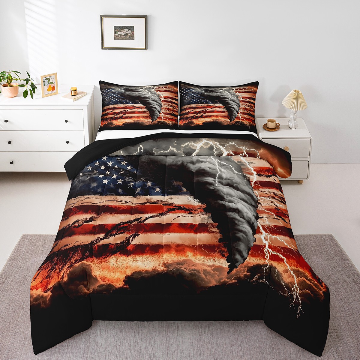 Erosebridal American Flag Bedding Full Comforter Set, Natural Tornado ...