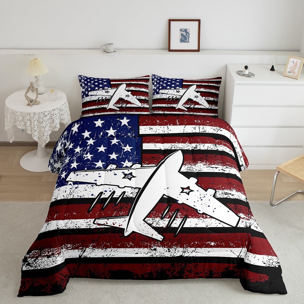 Erosebridal American Flag Bedding Military Airplane King Comforter Set ...