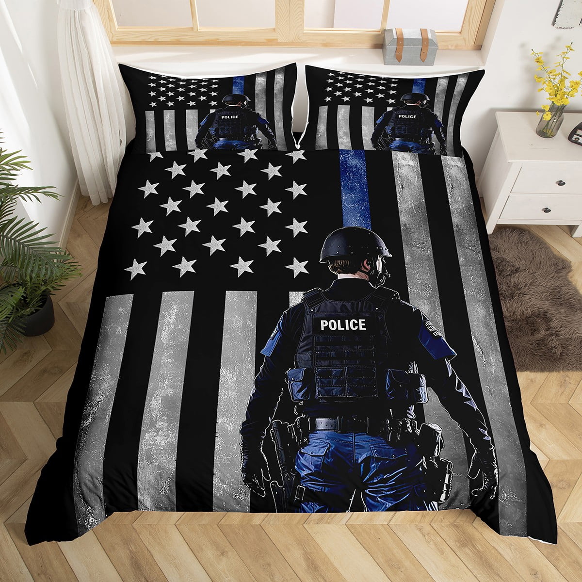 Erosebridal American Flags Duvet Cover Full,Police Man Bedding Sets ...