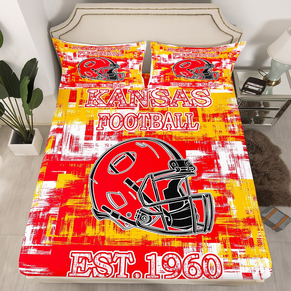 Erosebridal American Football Bed Sheet Set Kansas Fitted Sheet Full ...