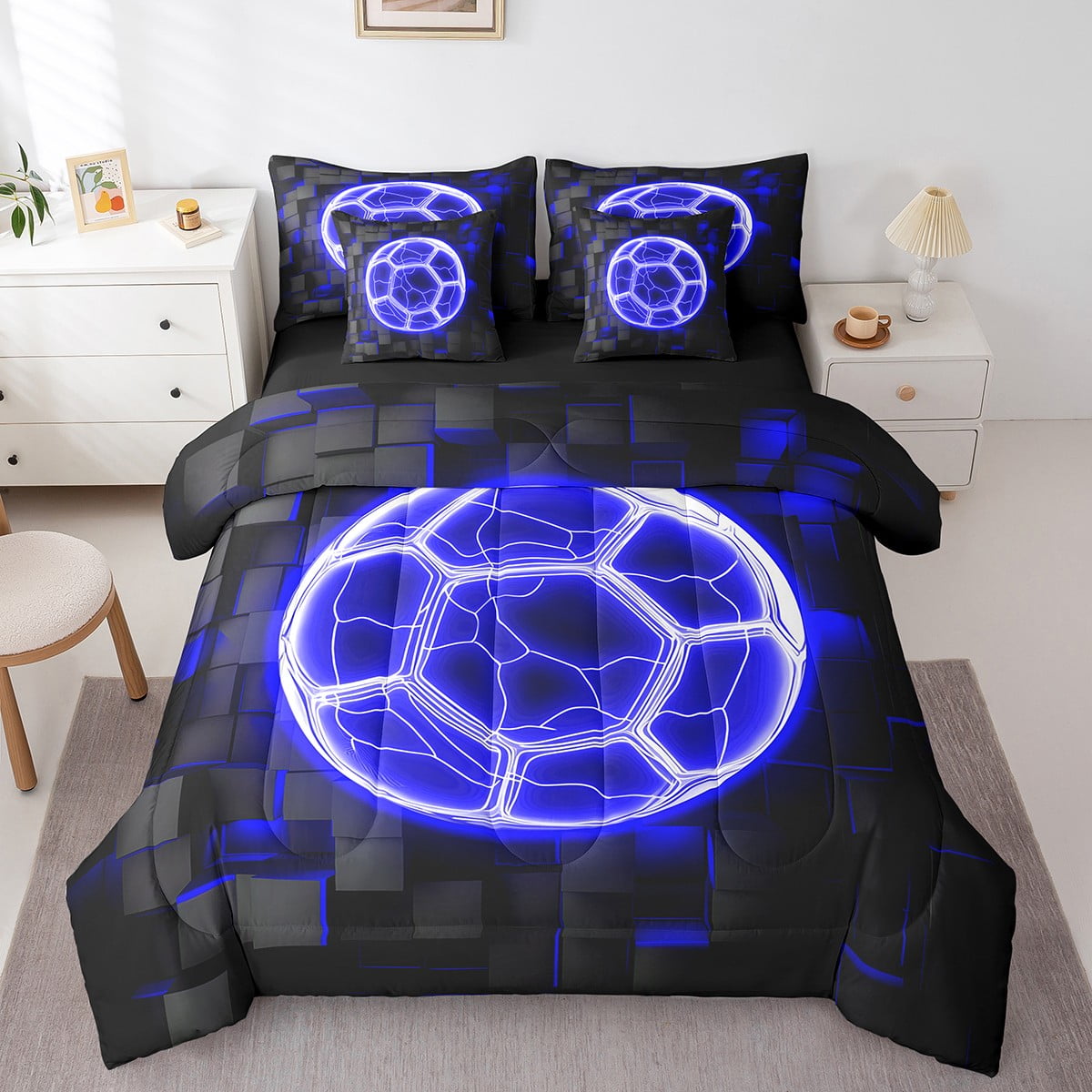 Erosebridal American Football Bedding Twin Size, Neon Soccer Bed in a ...