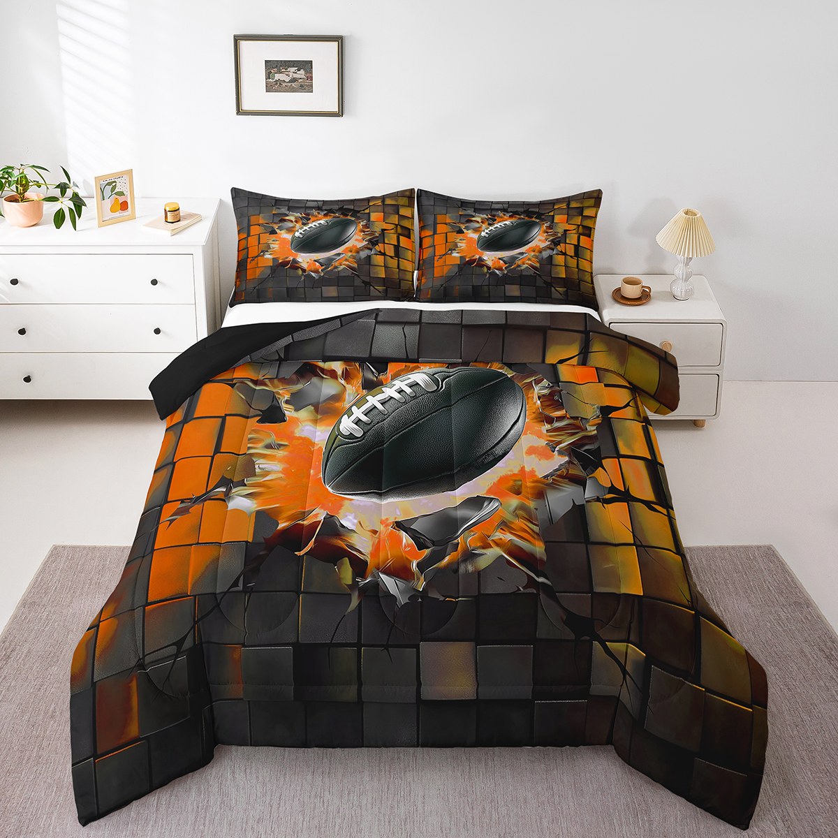 Erosebridal American Football Bedding Queen Comforter Set, Rugby Sports ...