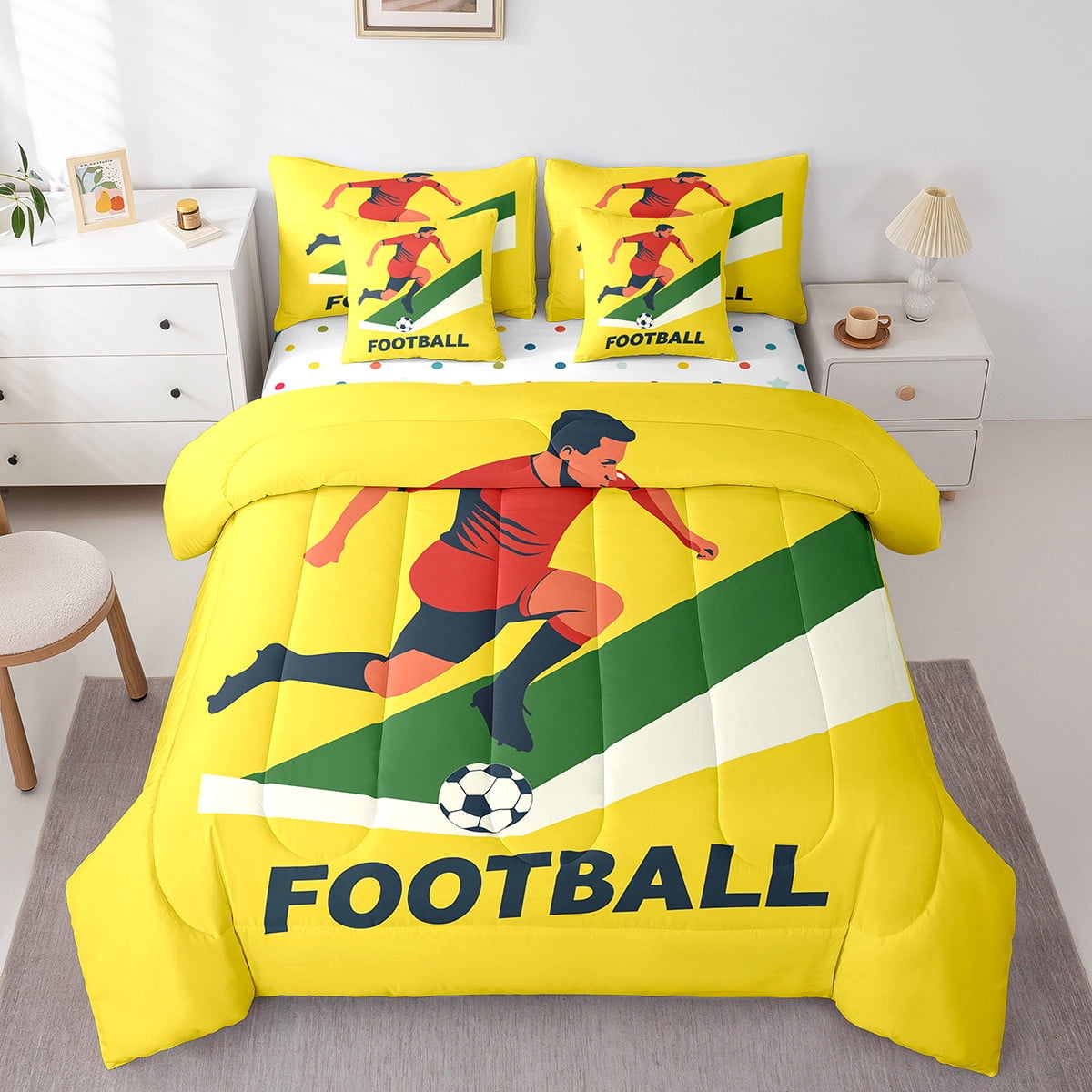 Erosebridal American Football Bedding Sets Full Size, Cartoon Soccer ...