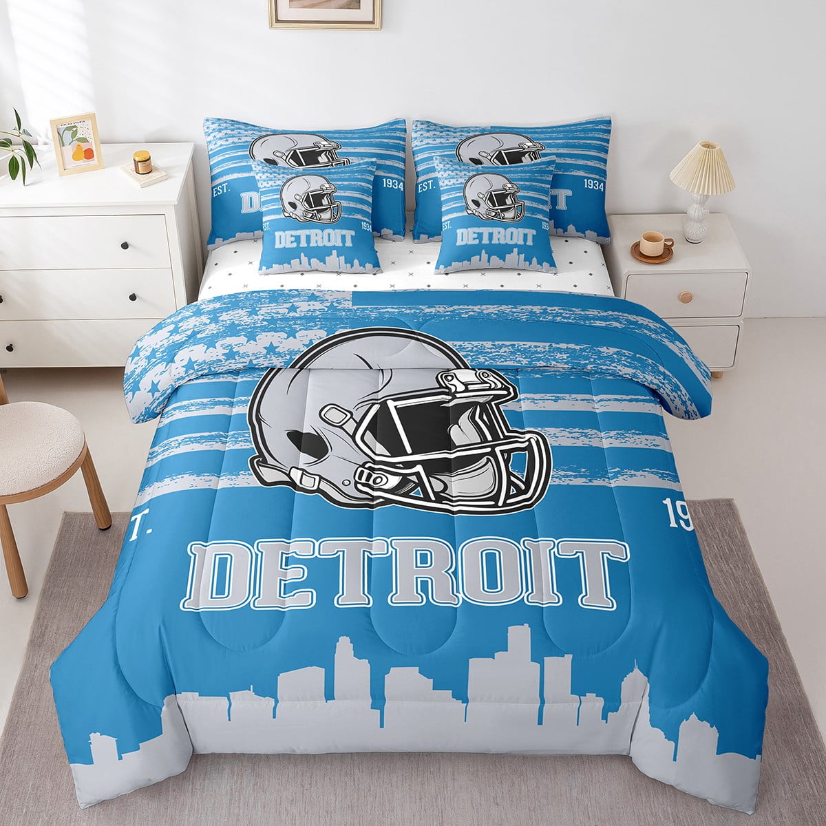 Erosebridal American Football City Bed in a Bag Queen Size,Detroit Bed ...