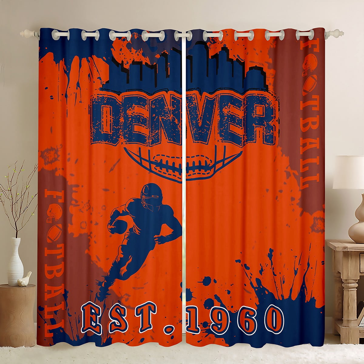 Erosebridal American Football Curtains for Living Room,Rugby Gamer City ...