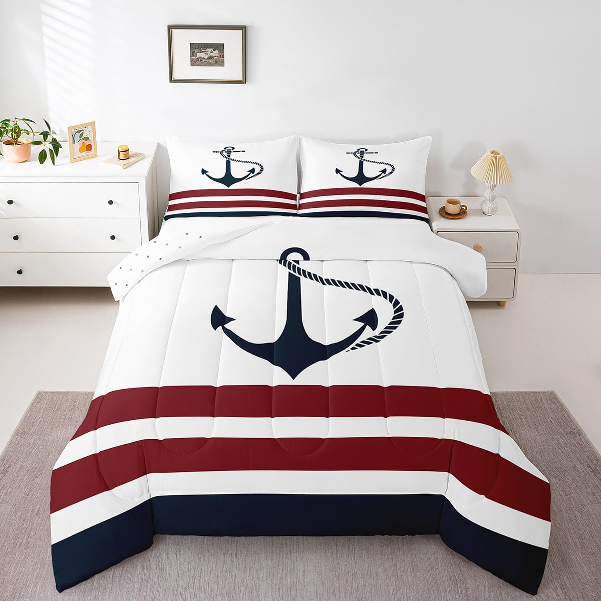 Erosebridal Anchor Comforter Sets Queen Size,Nautical Theme Bedding ...