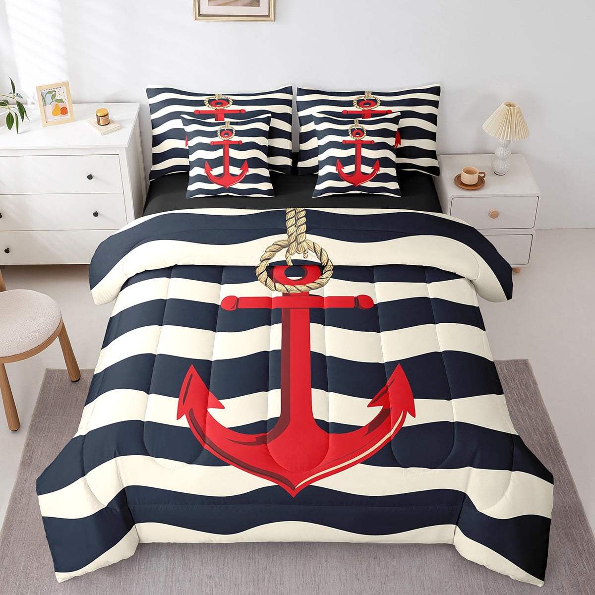 Erosebridal Anchor Decor Comforter Set Twin 7 Pcs Ocean Nautical Themed ...