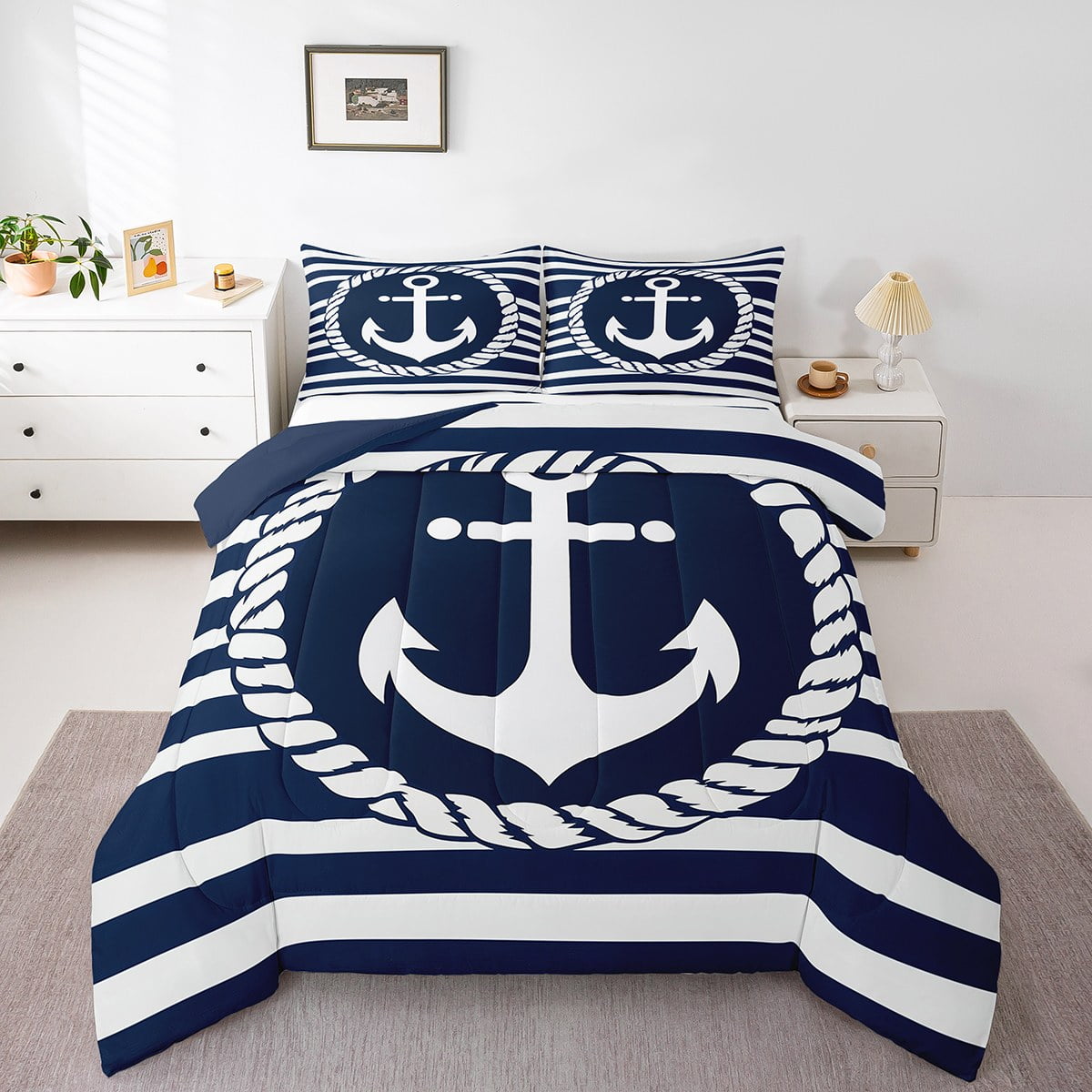 Erosebridal Anchor Decor Comforter Set Twin Size Ocean Nautical Themed ...