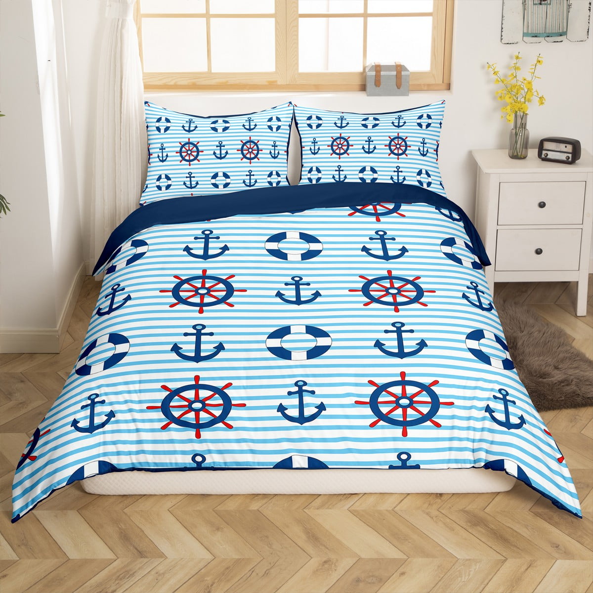Erosebridal Anchor Print Duvet Cover Queen, Rudder Ocean Comforter ...