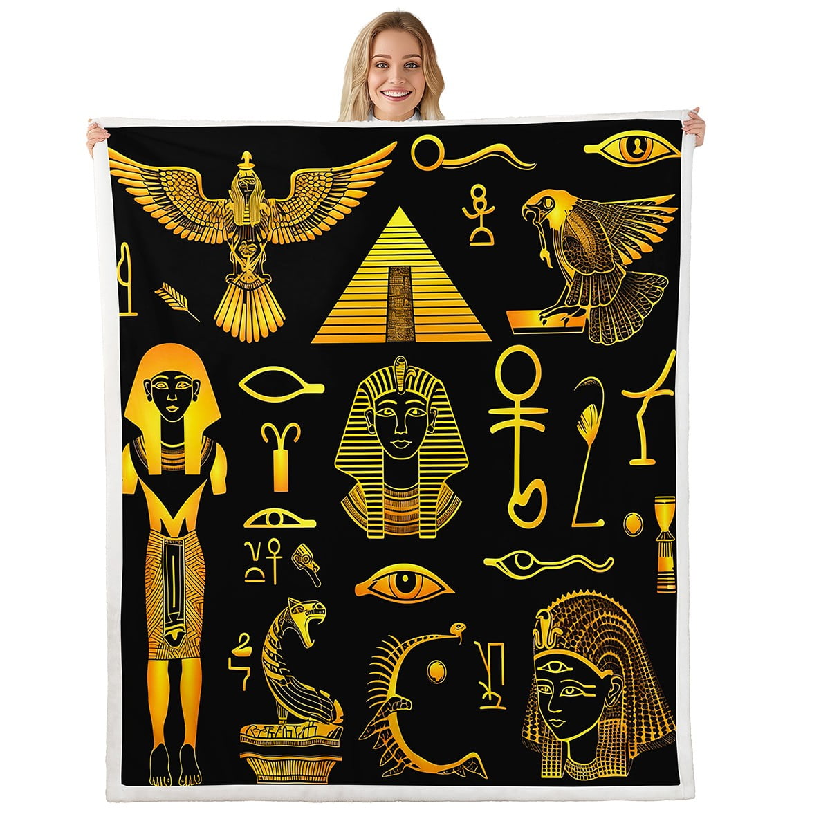 Erosebridal Ancient Egypt Fleece Blanket, Egyptian Pyramid Sherpa Throw, Bohomian Decor, 60x80 ...
