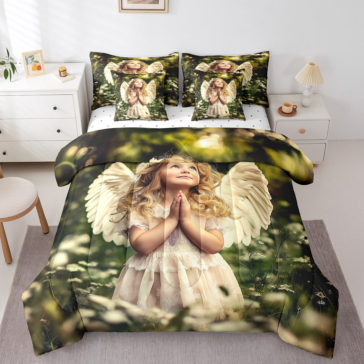 Erosebridal Angel Wings Bed in a Bag King Size, Green Botanical Leaves ...