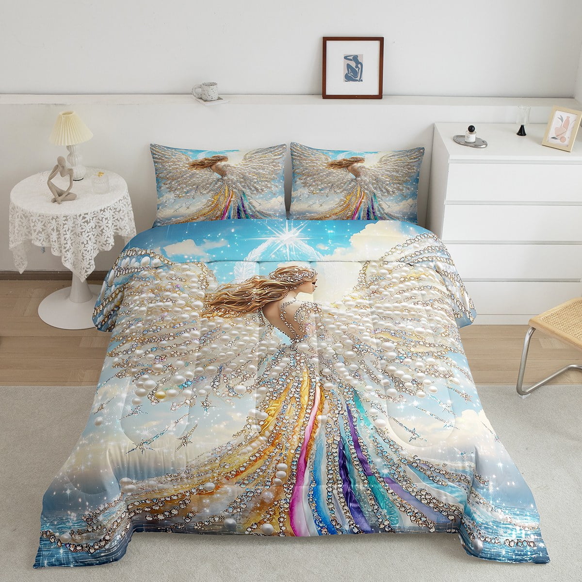 Erosebridal Angel Wing Bedding Queen Comforter Set, Bling Diamond Down ...