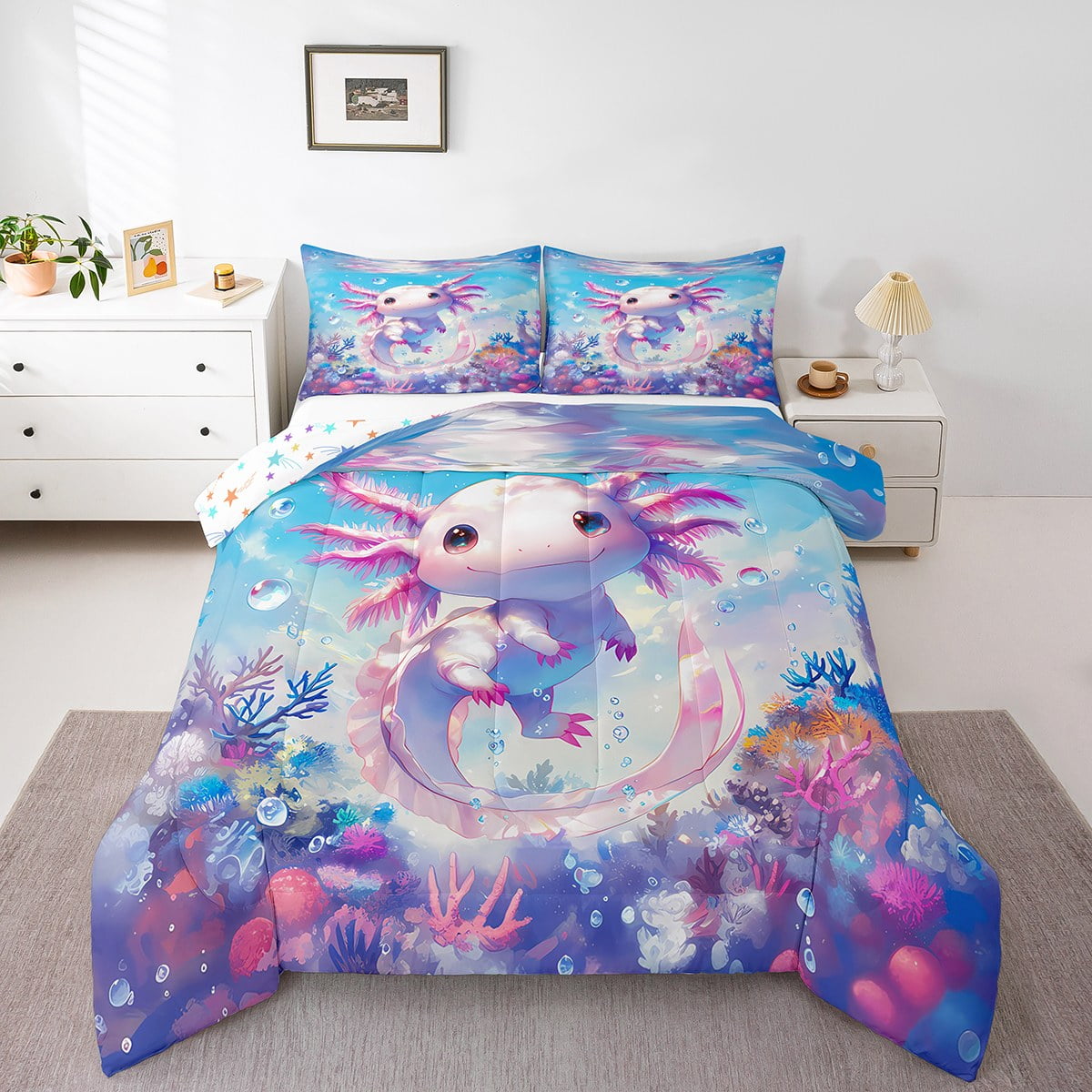 Erosebridal Animal Axolotl Comforter Sets,Dreamy Princess Comforters ...