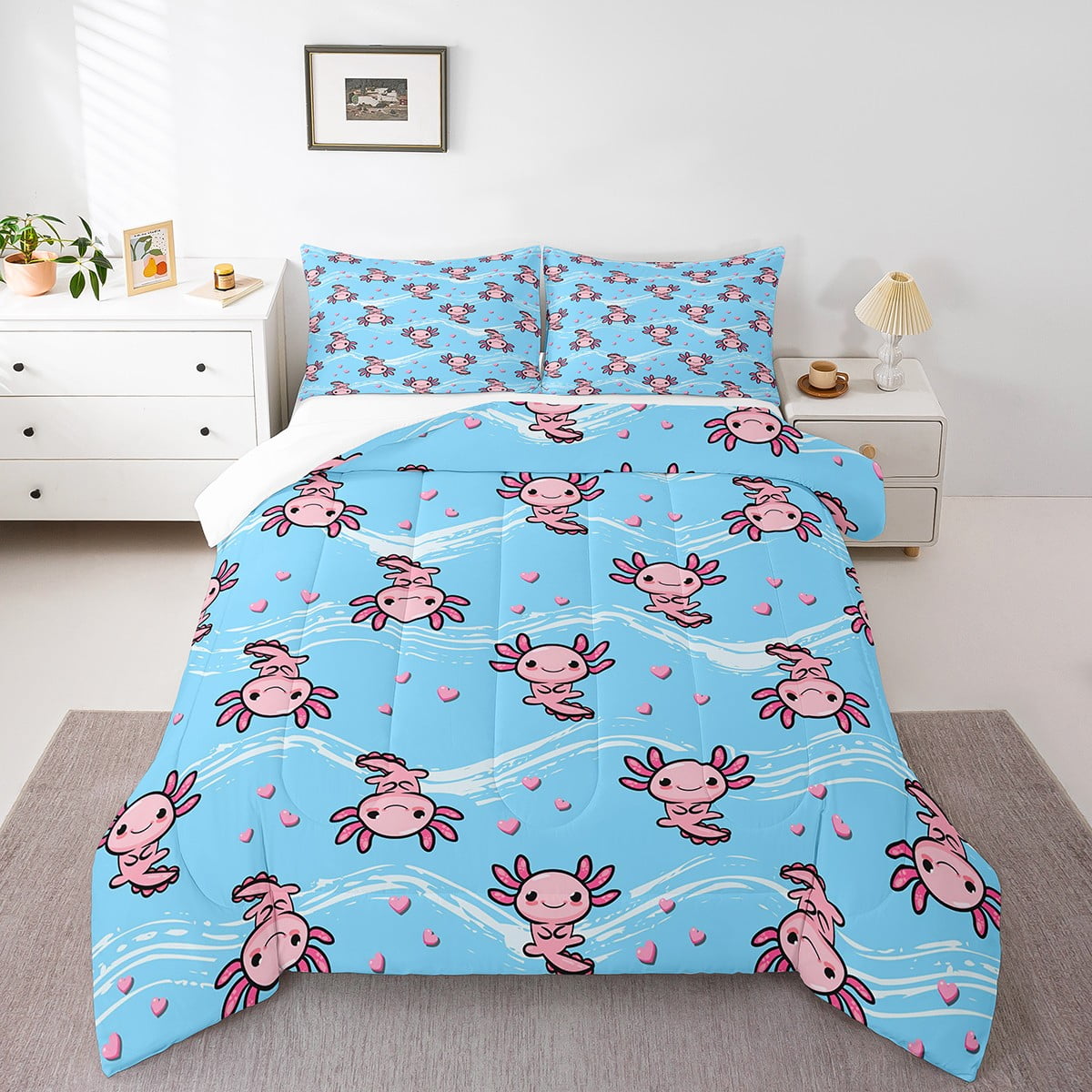 Erosebridal Animal Axolotl Comforter Sets Queen Size,Cartoon Wildlife Bedding Queen Comforter ...