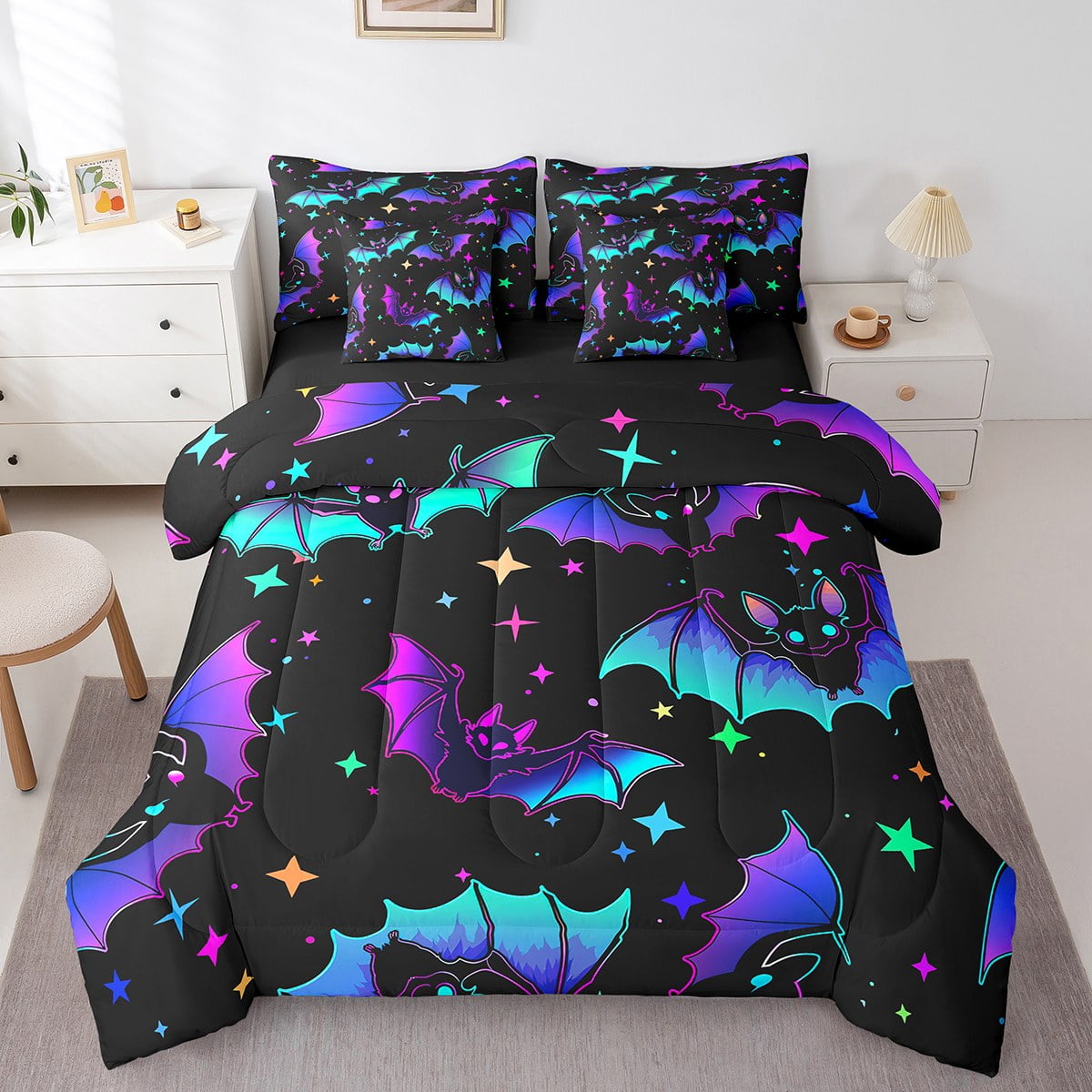 Erosebridal Animal Bats Bedding Sets King Size,Purple Blue Bed in a Bag ...