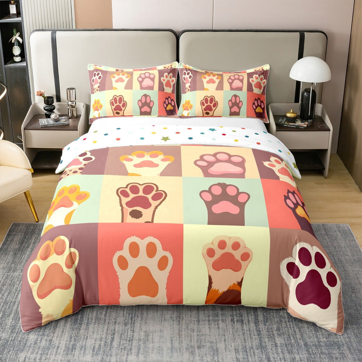 Erosebridal Animal Cats 100% Cotton Comforter Cover Full,Kawaii Paw ...