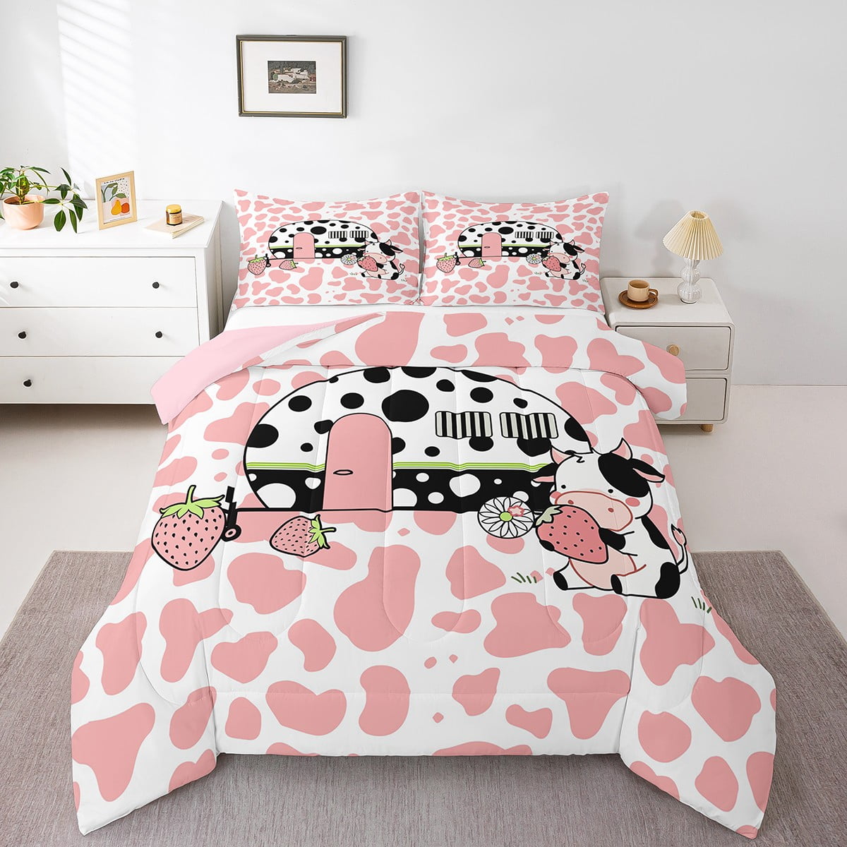 Erosebridal Animal Cow Bedding Twin Comforter Set,Pink Cow Print Down ...