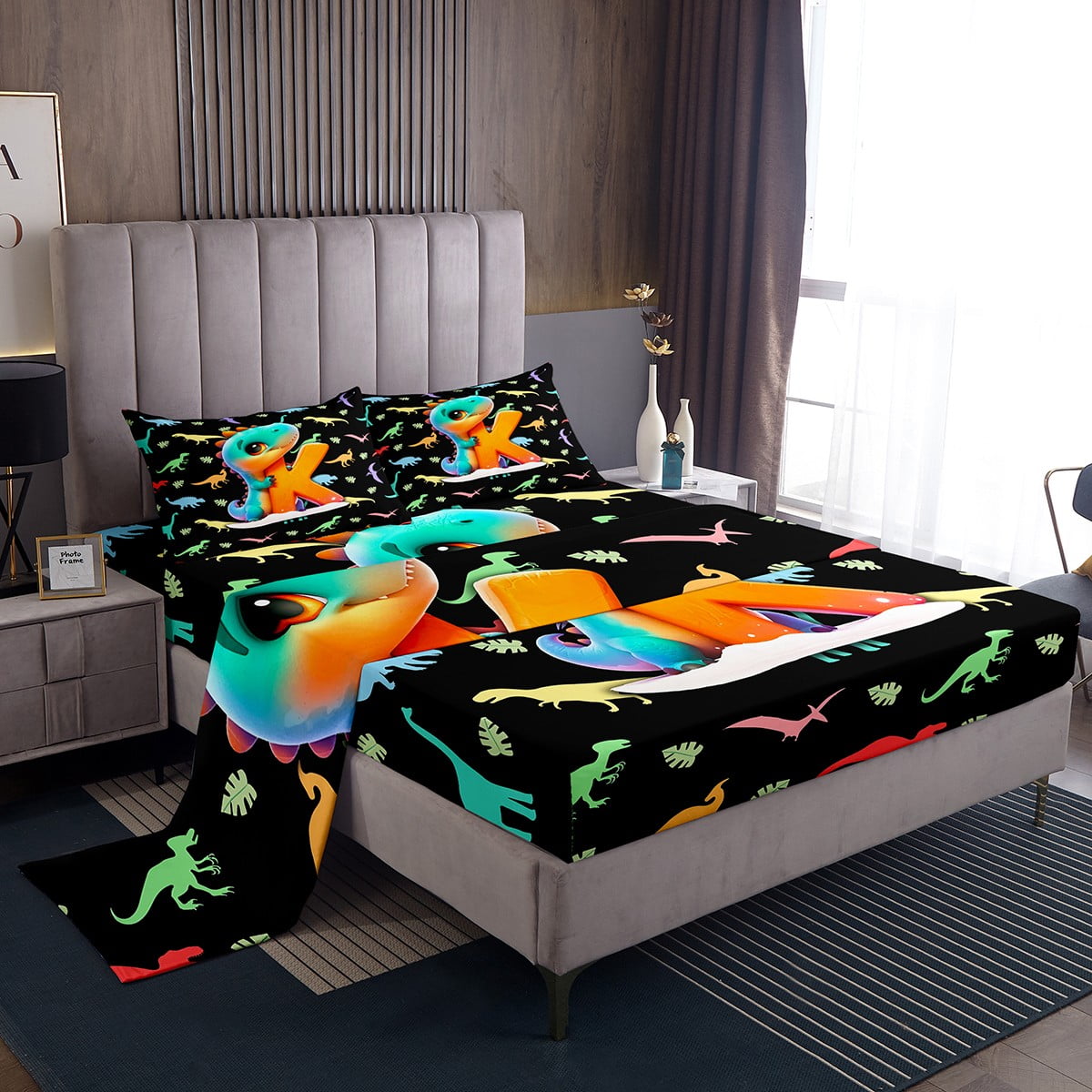 Erosebridal Animal Dinosaur Bed Sheets Set Twin Size, Initial K Letter ...