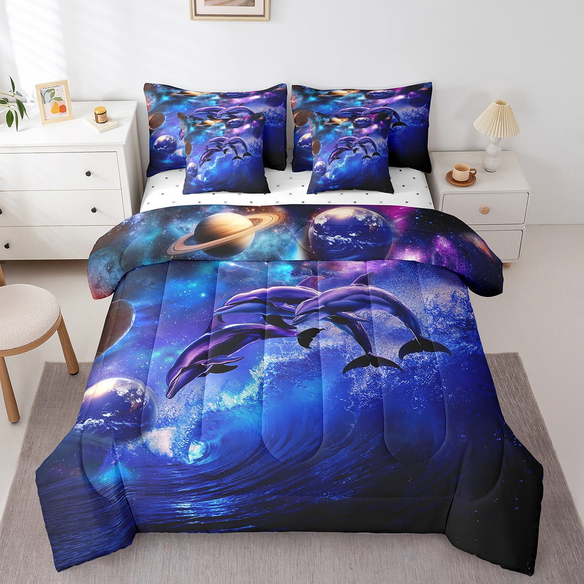 Erosebridal Animal Dolphin Bedding Queen Size,Galaxy Planet Bed In A ...