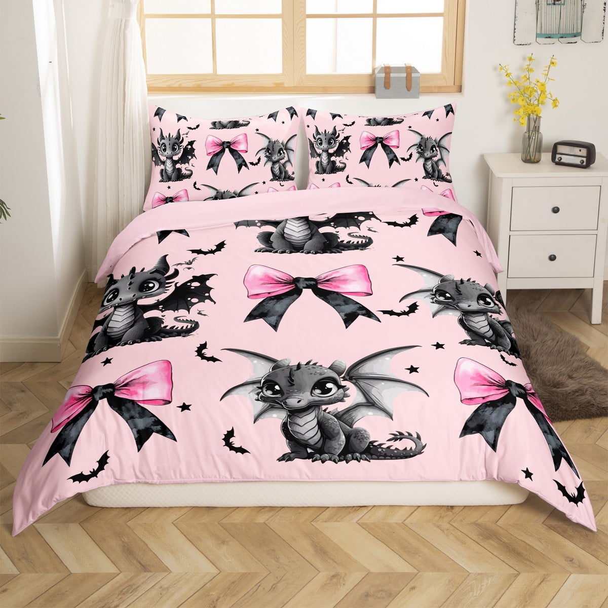 Erosebridal Animal Dragon Bat Duvet Cover King,Cartoon Bow Comforter ...