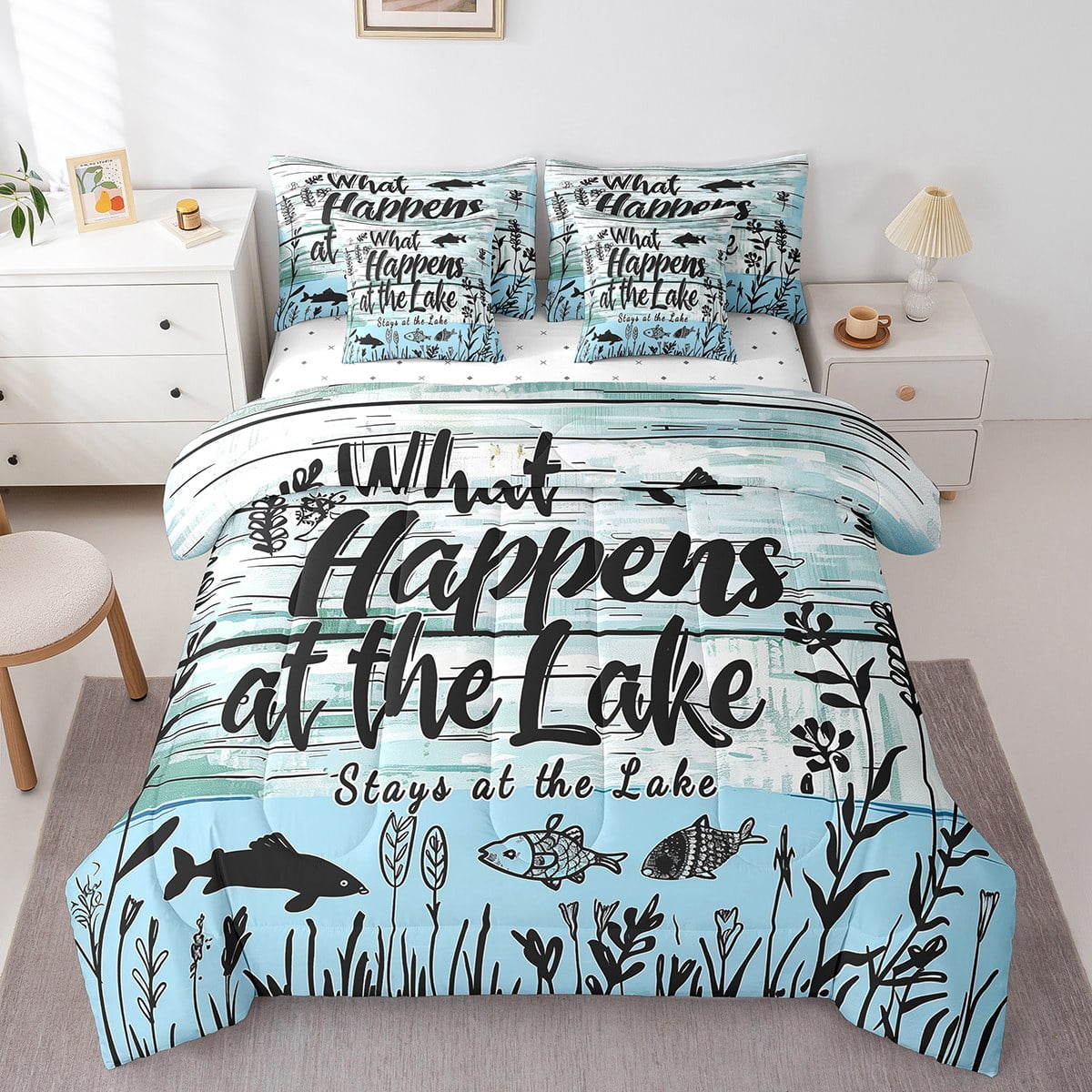 Erosebridal Animal Fish Bedding Sets King Size,Vintage River House Bed ...