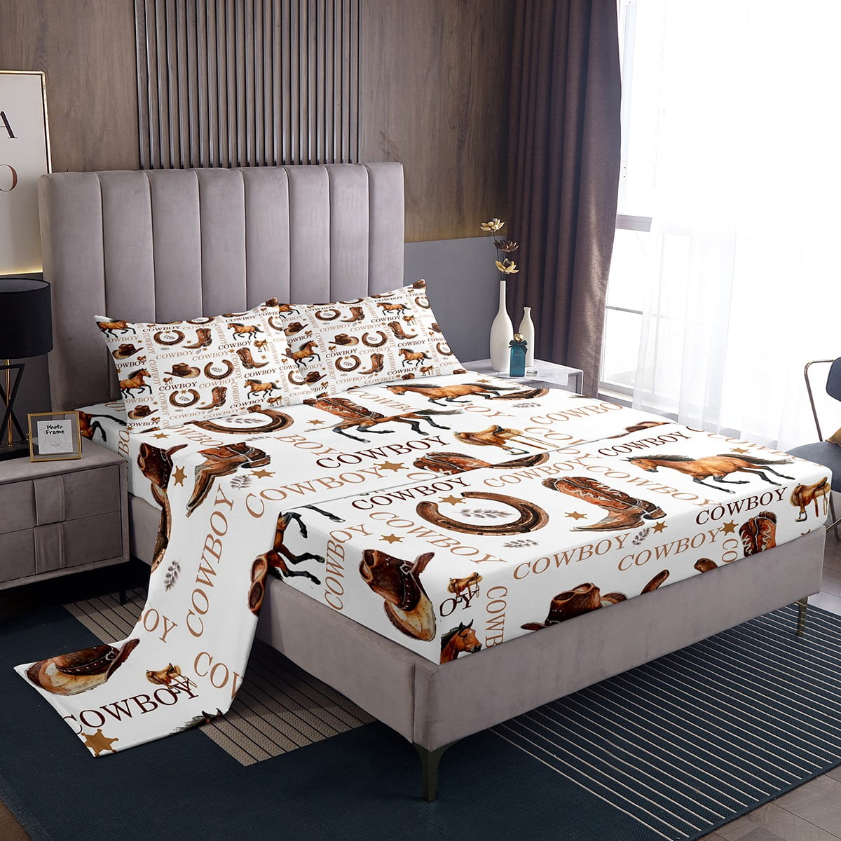 Erosebridal Animal Horse Queen Sheet Sets,Western Cowboy Bedding Sets ...