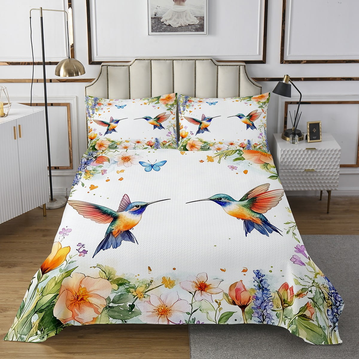 Erosebridal Animal Hummingbird Bedspread Sets Twin Size,Colorful Floral ...