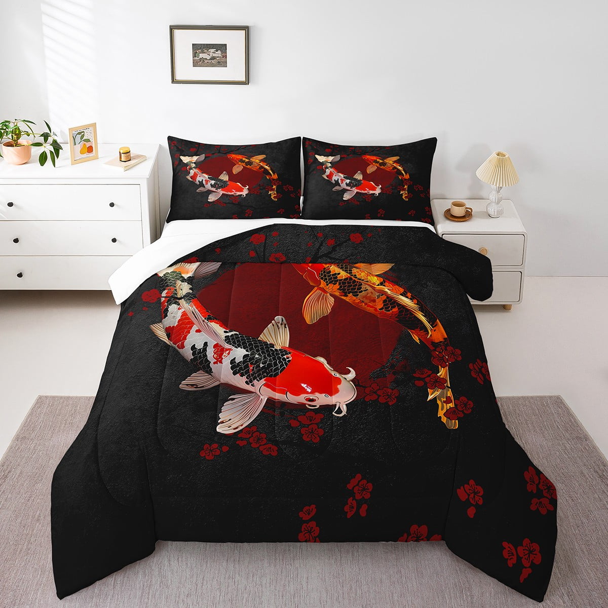 Erosebridal Animal Koi Comforter Sets Queen Size,Japanese Style Bedding ...