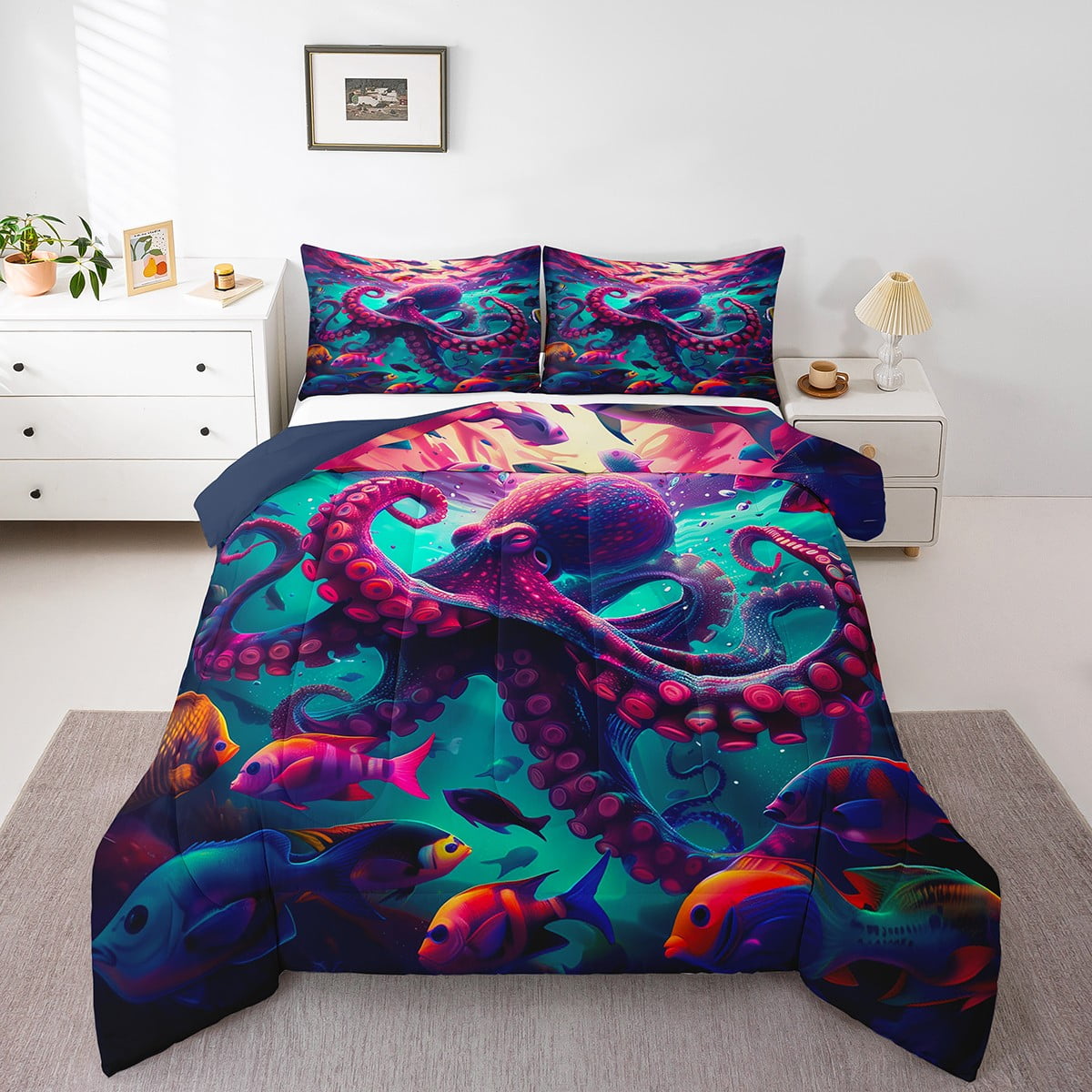 Erosebridal Animal Octopus Bedding Sets King With Comforter,Sea Theme ...