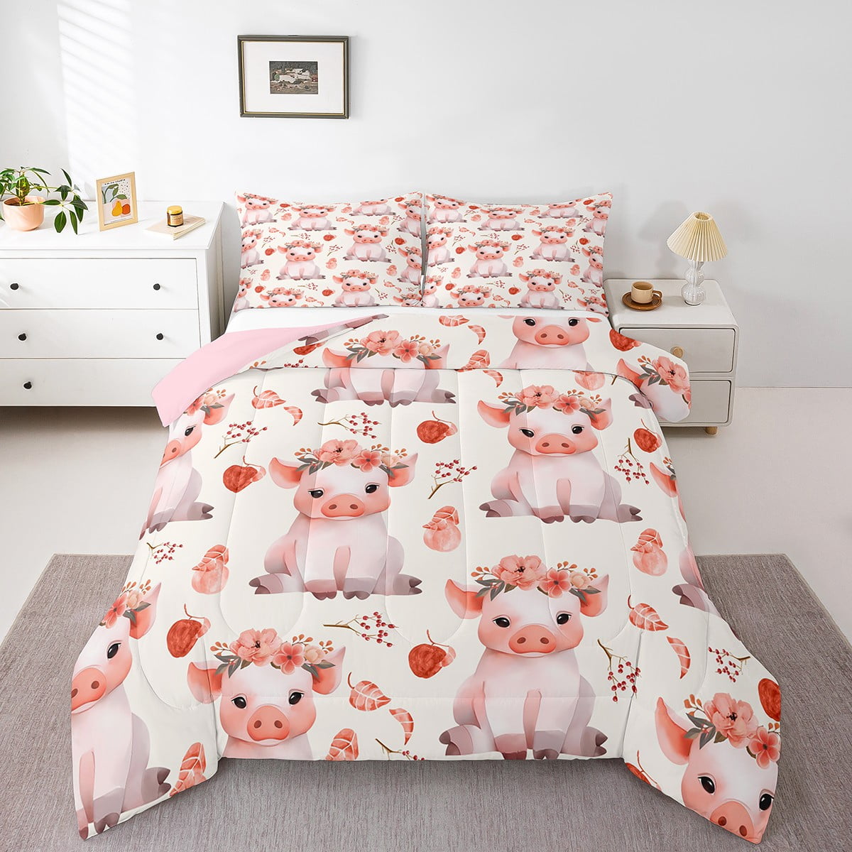 Erosebridal Animal Pig Bedding Sets Full With Comforter,Floral Flower ...