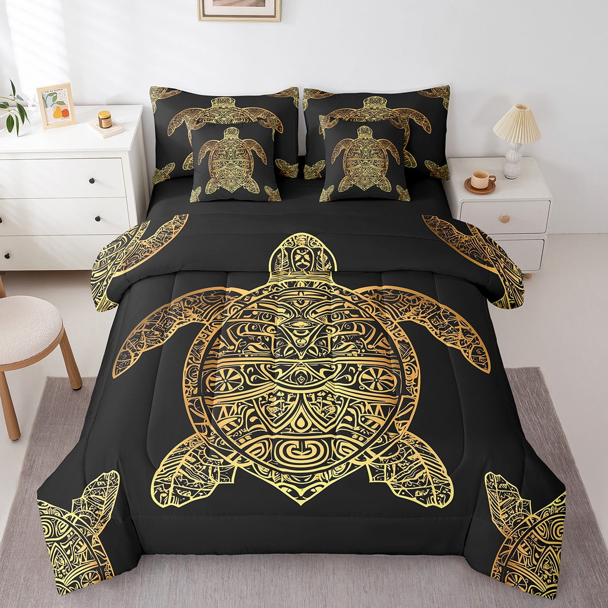Erosebridal Animal Sea Turtle Bed in a Bag Full size,Golden Black Bed ...