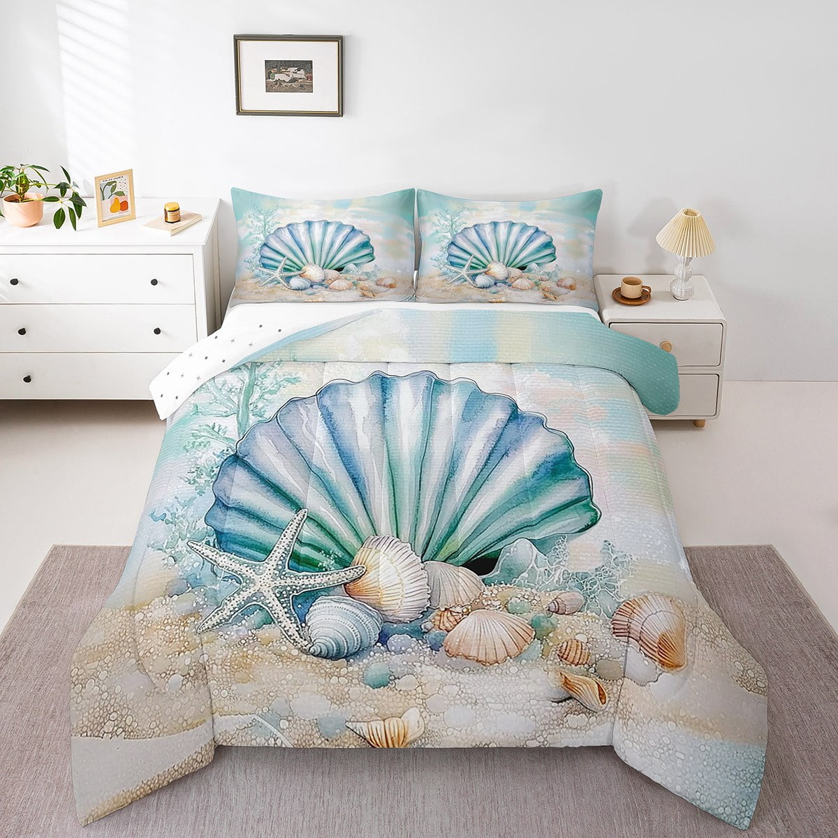 Erosebridal Animal Seashell Starsfish Bedding Twin Comforter Set,Ocean ...