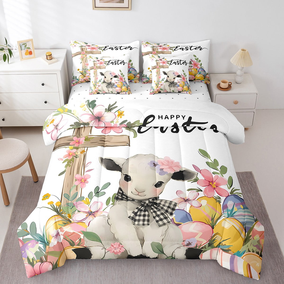Erosebridal Animal Sheep Bedding Queen Size,Easter Eggs Comforter Sets ...