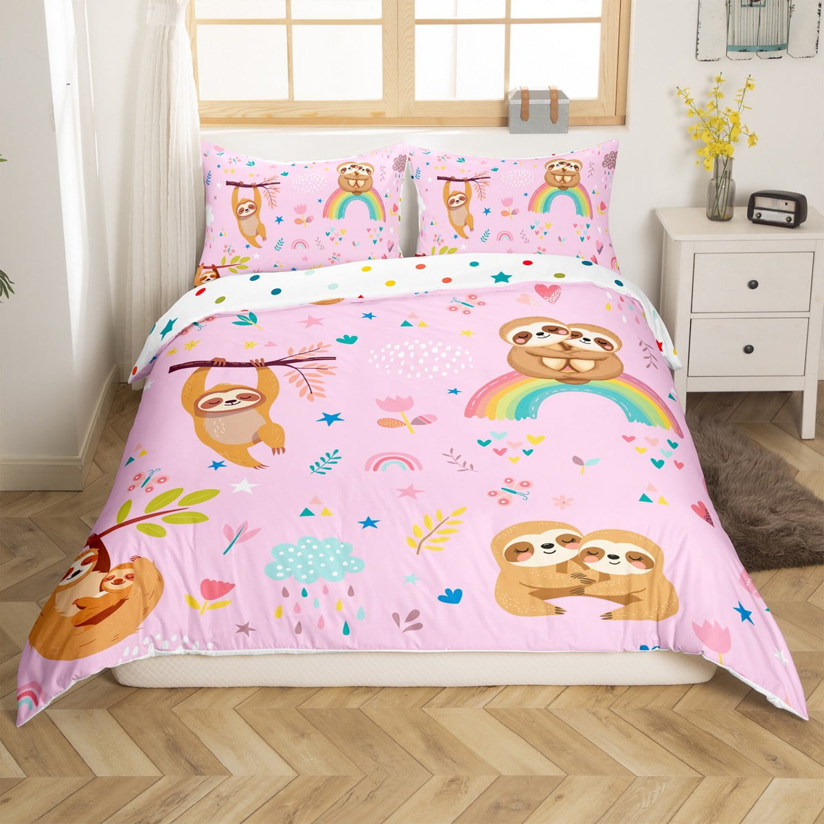 Erosebridal Animal Sloth Comforter Cover King, Purple Pink Bedding Sets ...