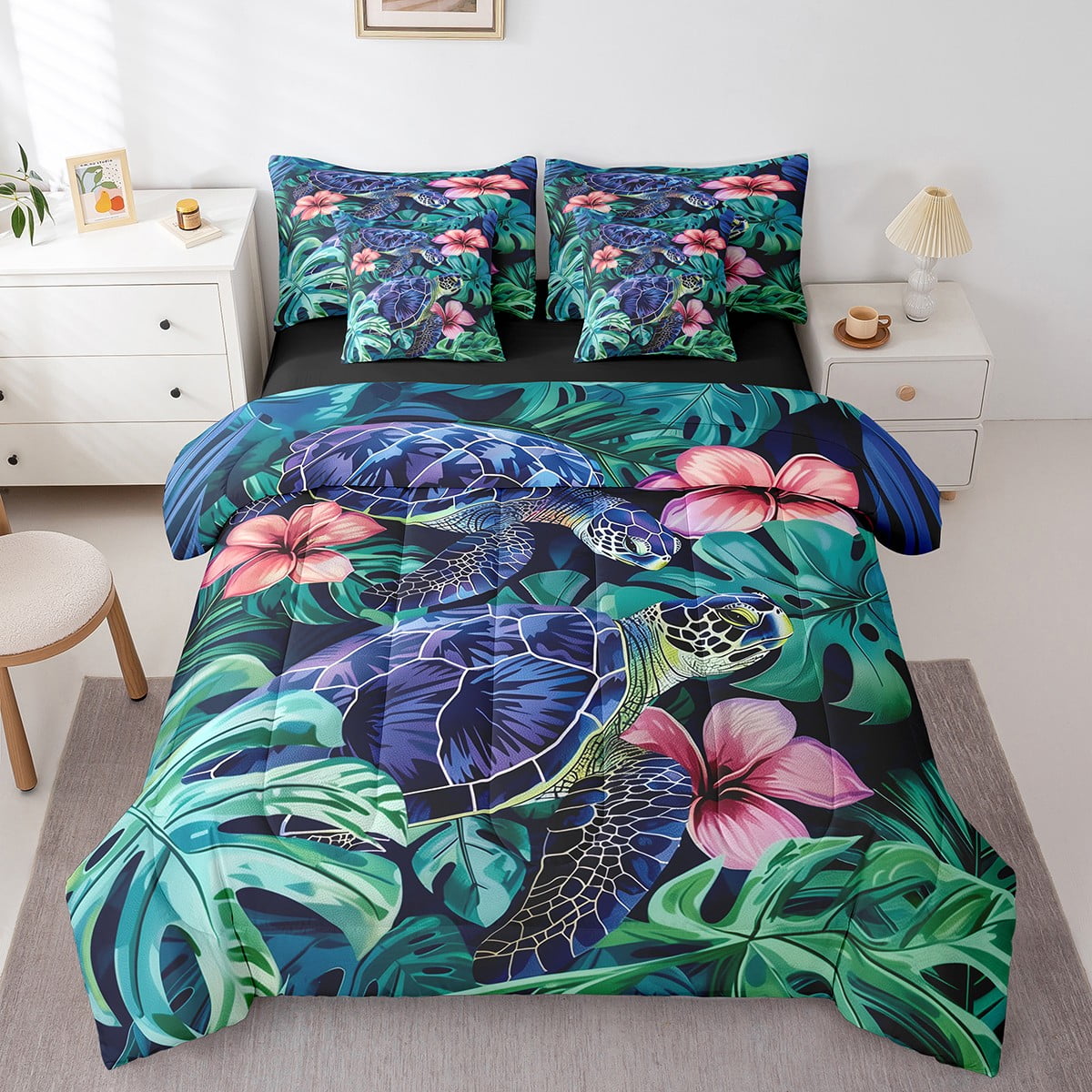 Erosebridal Animal Turtle Bedding Sets King Size,Tropical Leaves Bed in ...