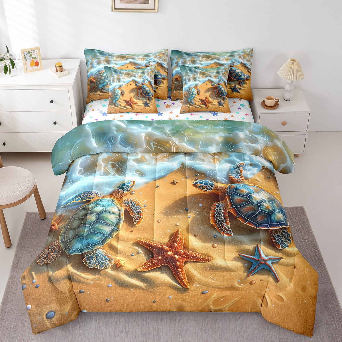 Erosebridal Animal Turtle Starfish Bedding Sets King Size,Sea Beach Bed ...