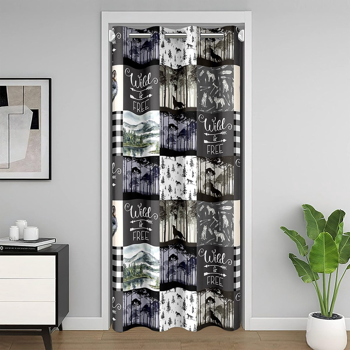 Erosebridal Animal Wolf Door Curtain For Door Window 80"x52",Geometric ...