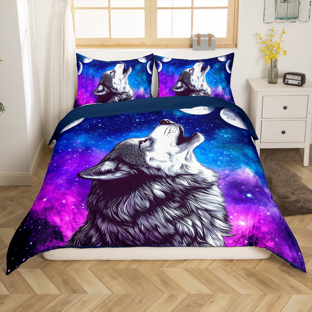 Erosebridal Animal Wolf Duvet Cover Full,Galaxy Starry Sky Bedding Full ...