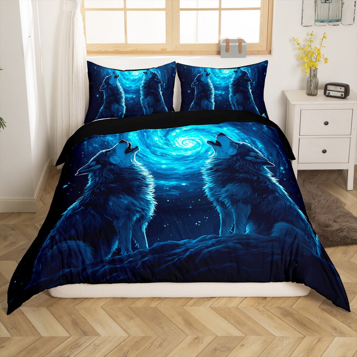 Erosebridal Animal Wolf Duvet Cover Full,Starry Sky Bedding Full Size ...