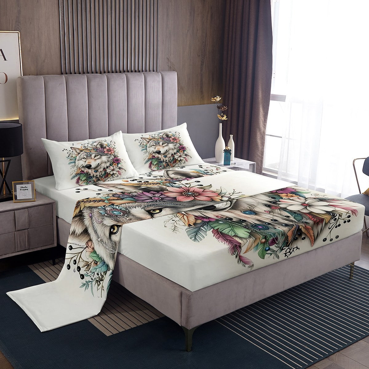 Erosebridal Animal Wolf Sheet Set Twin,Floral Flower Bedding Sets Twin ...