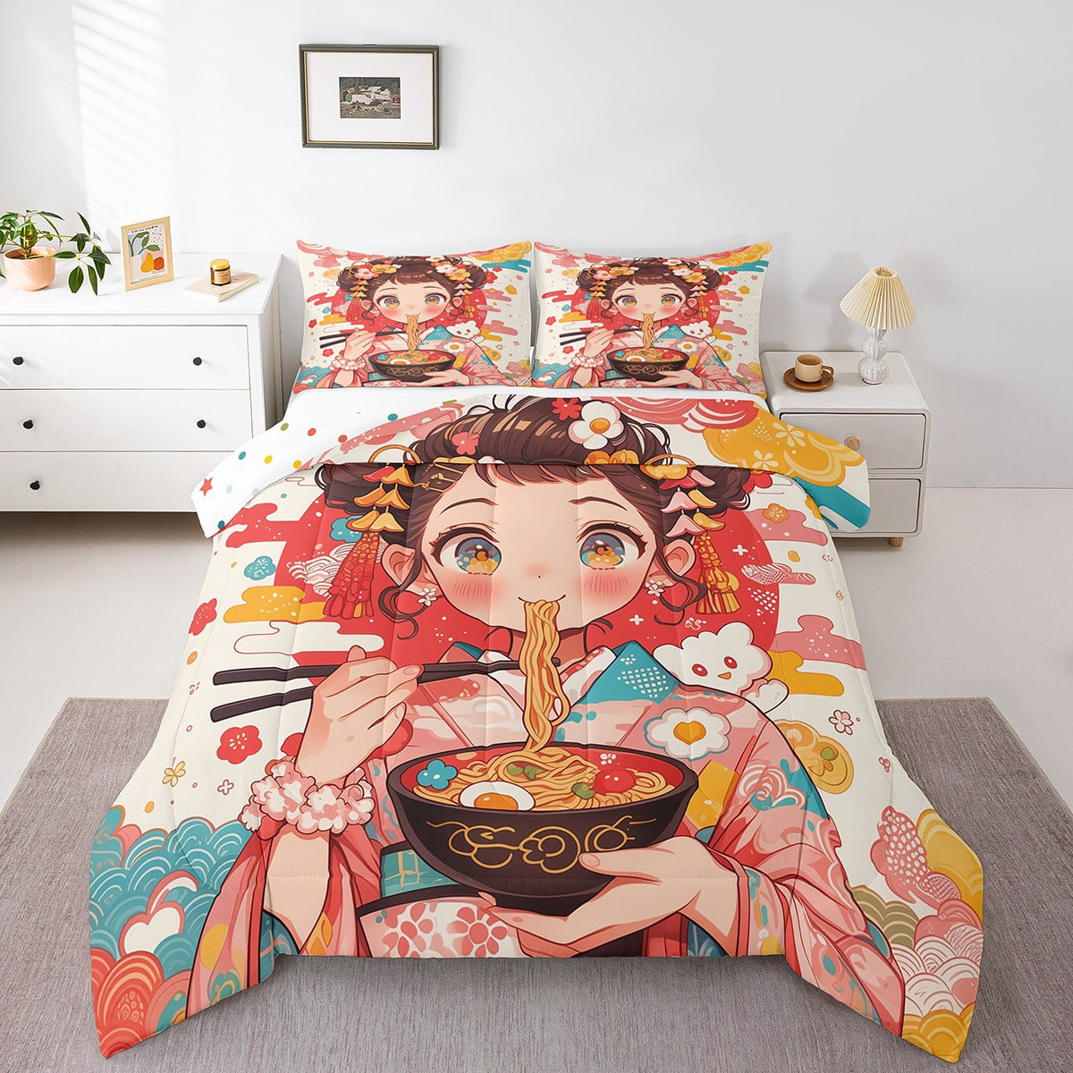 Erosebridal Anime Bedding Set,Japanese Ramen Noodle Comforter Set Anime ...
